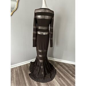 Norma Kamali | Dresses | Nwt Norma Kamali Long Sleeve Spliced Meshstriped Fishtail Gown ...